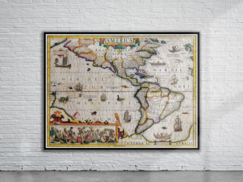 Vintage Map of The Americas 1619