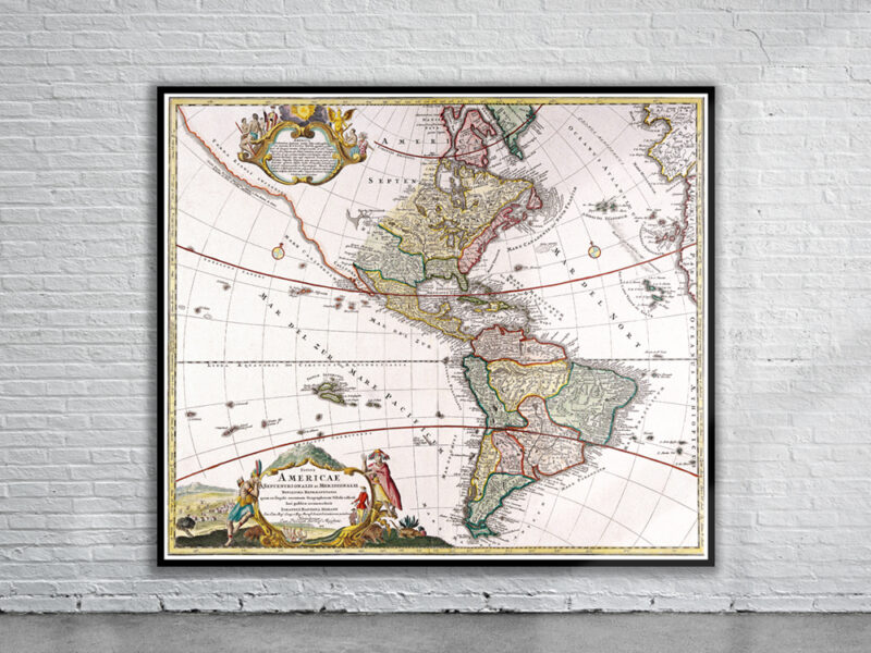 Vintage Map of The Americas 1720