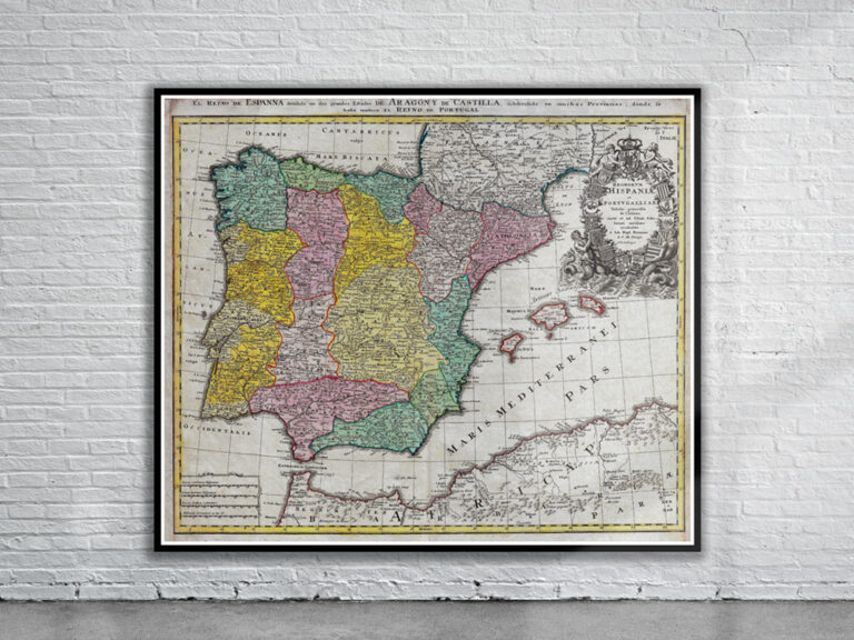 Vintage Map of Spain & Portugal 1730