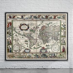 Vintage Blaeu World Map 1635