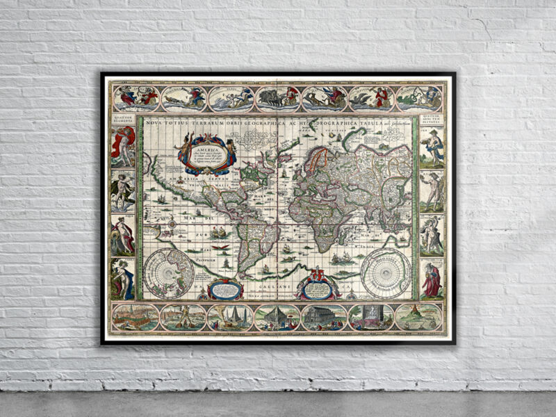 Vintage Blaeu World Map 1635