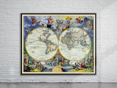 Vintage De Ram World Map 1683