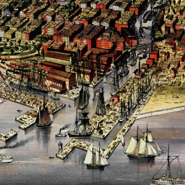 Vintage Birdseye View of Chicago 1874