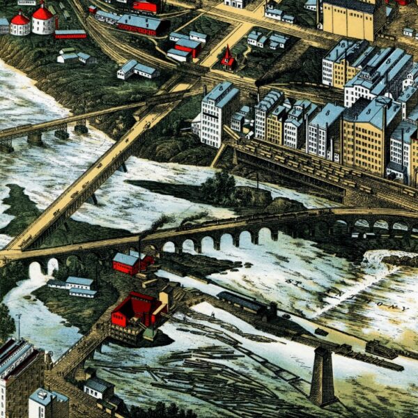 Vintage Birdseye View of Minneapolis 1891