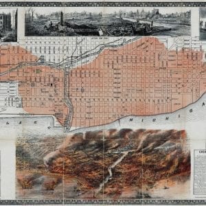 Vintage Map of Chicago Great Fire 1871