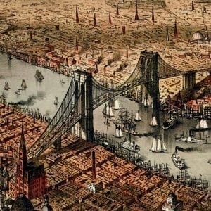Vintage Birdseye View of New York 1875