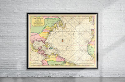 Vintage Map of Atlantic Ocean 1693