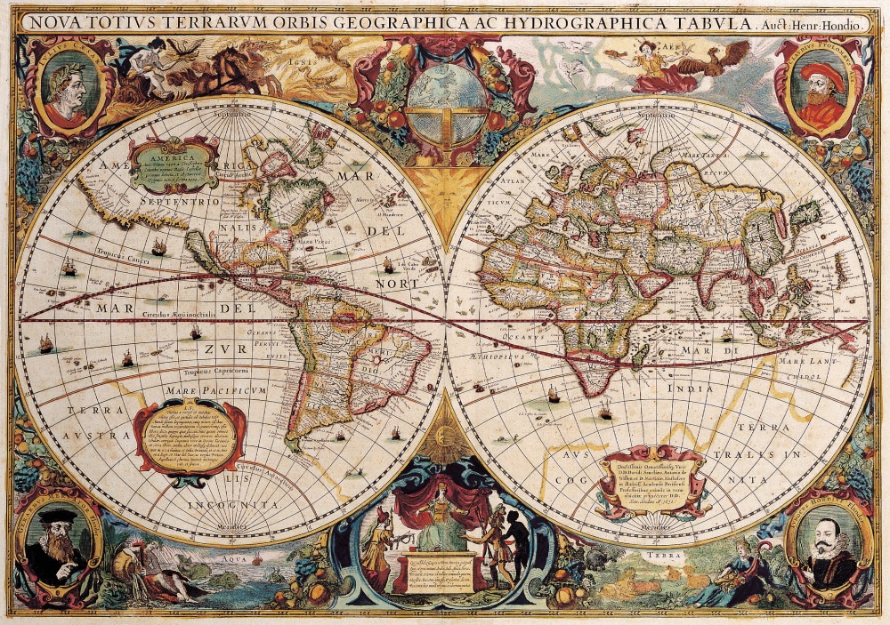 Vintage Hondius World Map 1630
