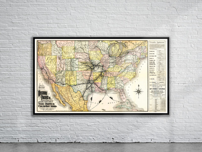 Vintage Missouri Pacific Railroad Map 1886