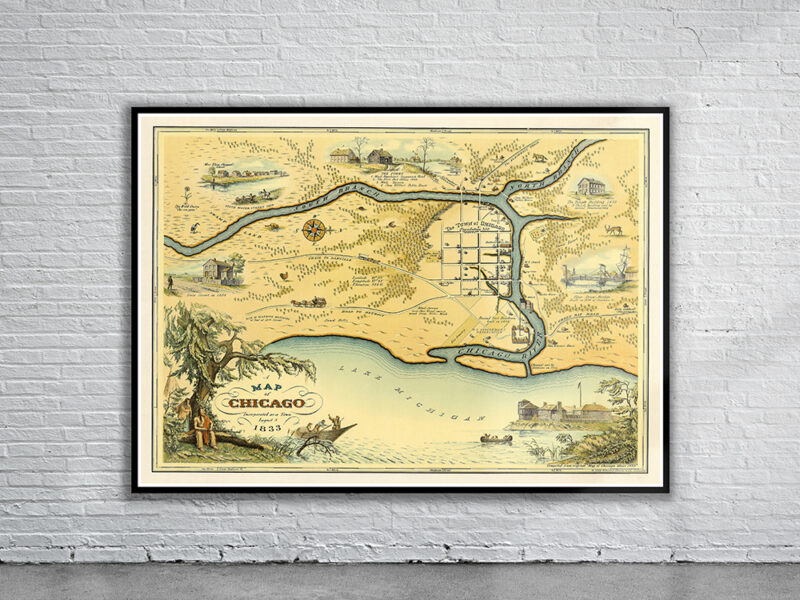 Vintage Map of Chicago 1833