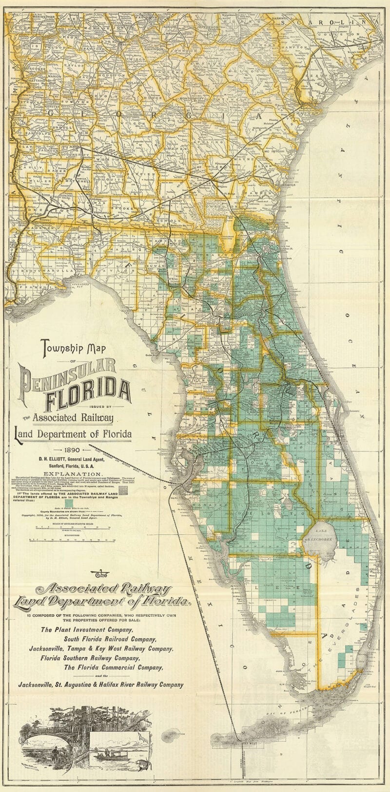 Vintage Map of Florida 1890