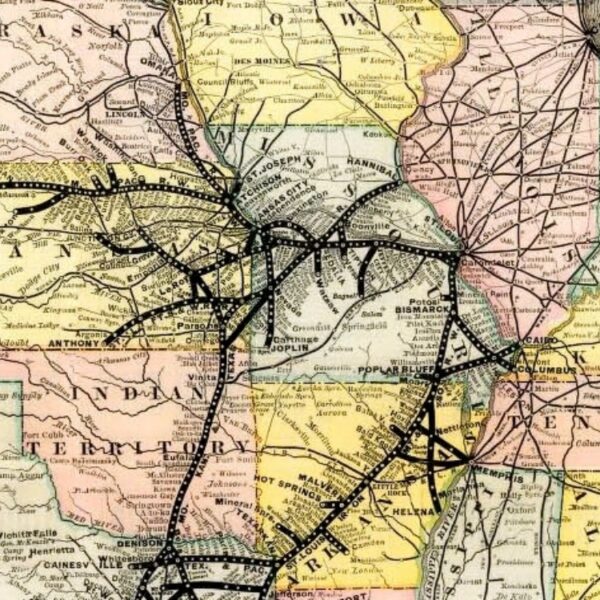 Vintage Missouri Pacific Railroad Map 1886