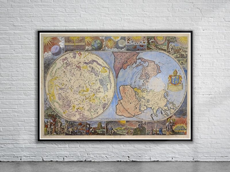 Vintage Map of Heaven and Earth 1699