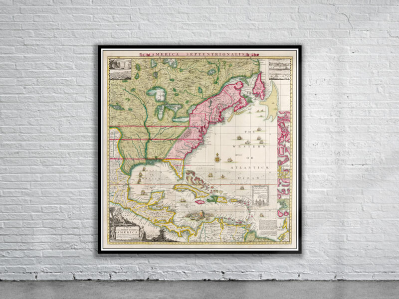 Vintage Map of North America 1733