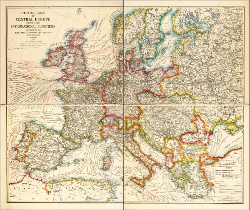 Vintage War Map of Europe 1915