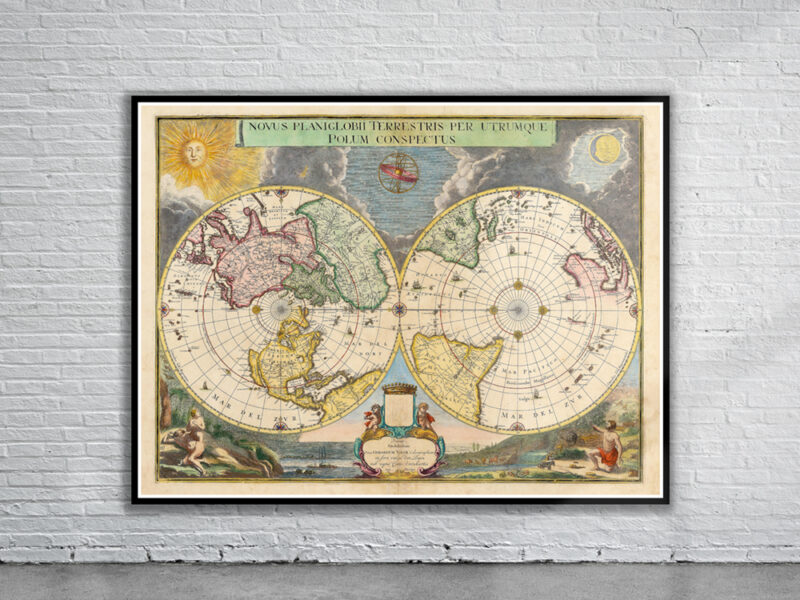 Vintage Polar Map of the World 1672