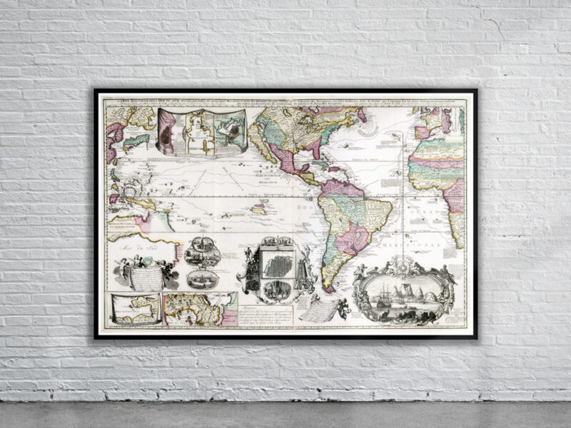 Vintage Map of the World 1707