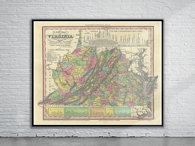 Vintage State Map of Virginia 1833