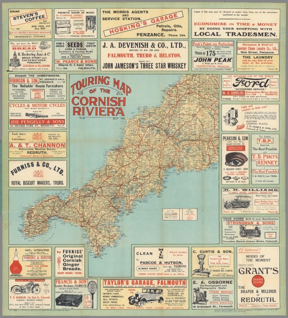 Vintage Tourist Map of Cornwall 1928